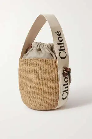 Chloé Woody Small Leather-trimmed Raffia Basket Bag