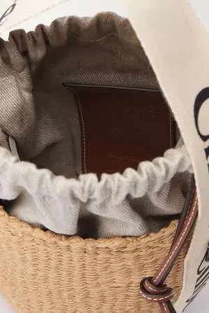 Chloé Woody Small Leather-trimmed Raffia Basket Bag