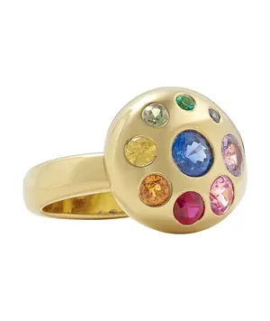 Brent Neale Large Petal Sapphire And Emerald Ring - Gold