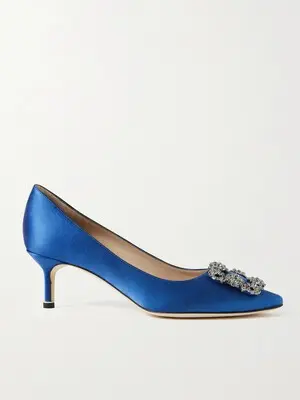 Manolo Blahnik Hangisi 90 Crystal-embellished Satin Pumps - Blue
