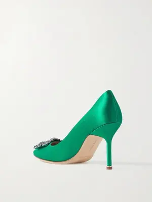 Manolo Blahnik Hangisi 90 Crystal-embellished Satin Pumps - Green