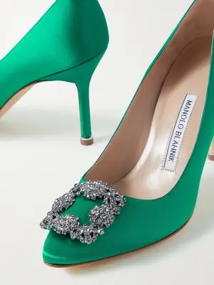 Manolo Blahnik Hangisi 90 Crystal-embellished Satin Pumps - Green