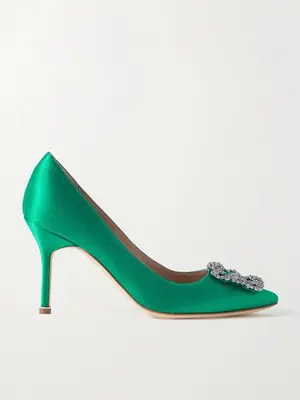 Manolo Blahnik Hangisi 90 Crystal-embellished Satin Pumps - Green