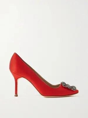 Manolo Blahnik Hangisi 90 Crystal-embellished Satin Pumps - Red