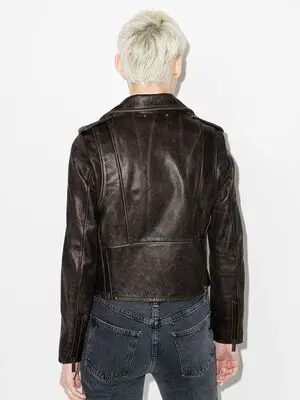 GOLDEN GOOSE Distressed-effect Leather Biker Jacket - Black