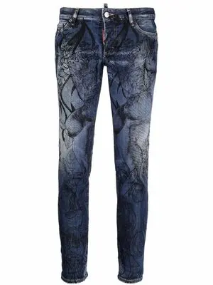 Dsquared2 Floral-print Skinny Jeans - Blue
