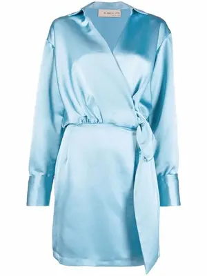 BLANCA VITA Satin-effect Wrap Dress - Blue