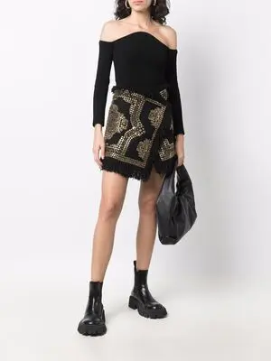 Balmain All Over Studded Embroidered Tweed Skirt