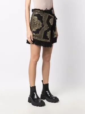 Balmain All Over Studded Embroidered Tweed Skirt