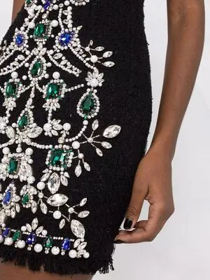 Balmain Jeweled Bustier Tweed Dress