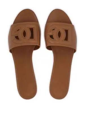 Dolce & Gabbana Logo Leather Sandals - Brown