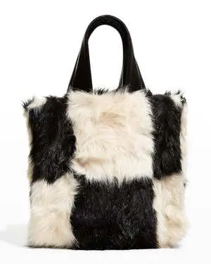 STAND STUDIO Lucille Bicolor Faux-fur Tote Bag - Black/white