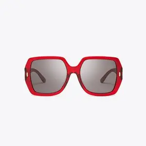 Tory Burch Tory Burch Miller Oversized Square Sunglasses Transparent Bordeaux/solid Grey
