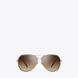 Tory Burch Eleanor Pilot Sunglasses - Light Gold/t Monogram/brown Gradient