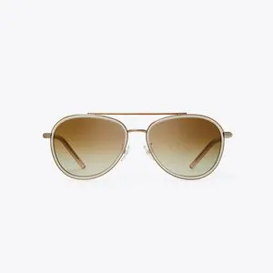 Tory Burch Eleanor Pilot Sunglasses Shiny Rose Gold/brown Gradient