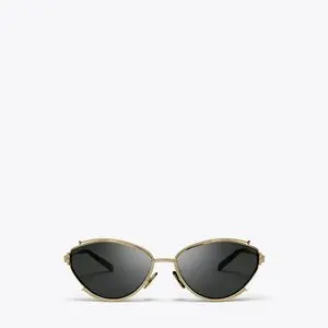 Tory Burch Eleanor Oval Sunglasses - Shiny Gold/dark Grey