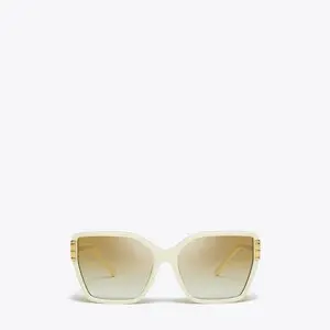 Tory Burch Eleanor Oversized Square Sunglasses Ivory/clear Gradient Light Brown