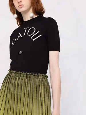 トップス PATOU cropped patou inatarsia top BLACK Patou Logo-Jacquard Knit Top - Black | Editorialist