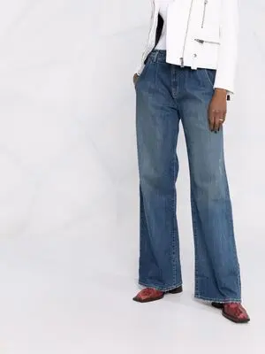 NILI LOTAN Bleach-effect Wide Leg Jeans
