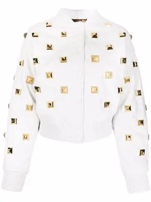 Philipp Plein Studded Quilted Bomber Jacket - White