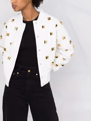 Philipp Plein Studded Quilted Bomber Jacket - White