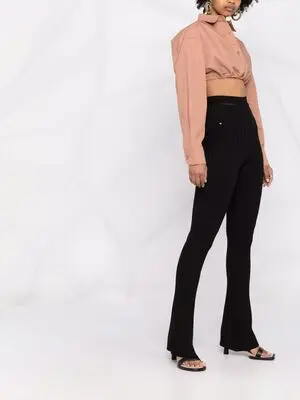 ANDREĀDAMO Ribbed-knit Bootcut Trousers - Black