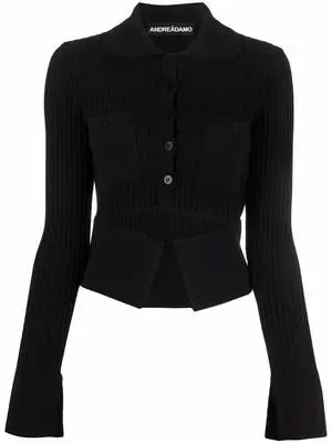 ANDREĀDAMO Ribbed Buttoned Knit Top