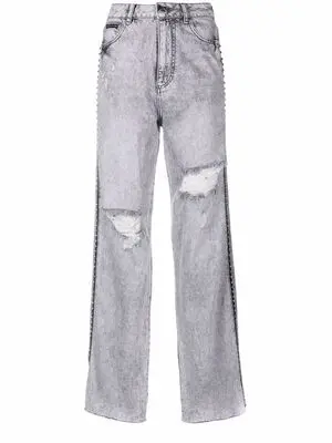 Philipp Plein Crystal Ripped Straight Jeans