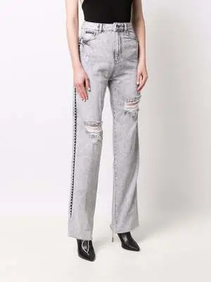 Philipp Plein Crystal Ripped Straight Jeans