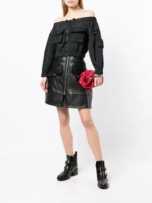 Red Valentino Off-shoulder Cropped Zip-up Jacket