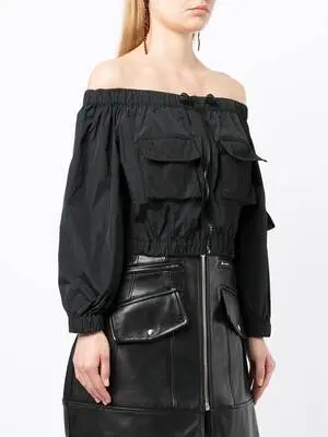 Red Valentino Off-shoulder Cropped Zip-up Jacket