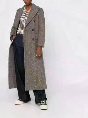 GOLDEN GOOSE Berhen Long Herringbone Coat - Brown