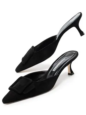 Manolo Blahnik Maysale 50mm Suede Mules - Black