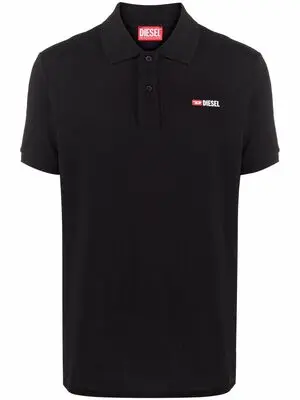 DIESEL® Cotton Polo Shirt With Logo - Black