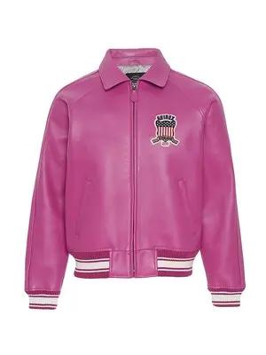 AVIREX Men's Icon Leather Jacket - Jet Black  Berry