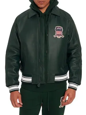 AVIREX Men's Icon Leather Jacket - Jet Black  Hunter