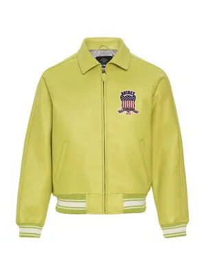 AVIREX Men's Icon Leather Jacket - Jet Black  Limeade