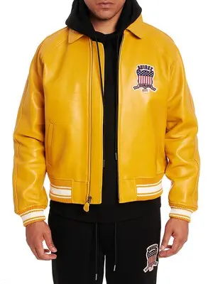 AVIREX Men's Icon Leather Jacket - Jet Black  Mustard