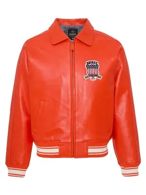 AVIREX Men's Icon Leather Jacket - Jet Black  Orange Com
