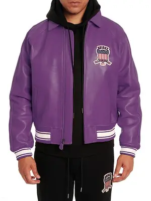 AVIREX Men's Icon Leather Jacket - Jet Black  Orchid