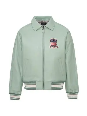 AVIREX Men's Icon Leather Jacket - Jet Black  Seafoam