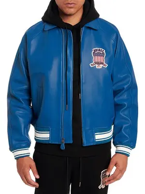 AVIREX Men's Icon Leather Jacket - Jet Black  Teal