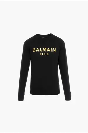 Balmain Men Eco-designed Cotton Sweatshirt With Gold Balmain Paris Logo Print