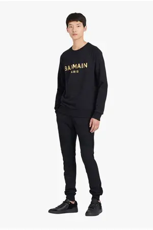 Balmain Men Eco-designed Cotton Sweatshirt With Gold Balmain Paris Logo Print