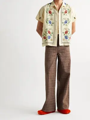 Bode Morning Glory Embroidered Linen And Cotton-Blend Shirt L
