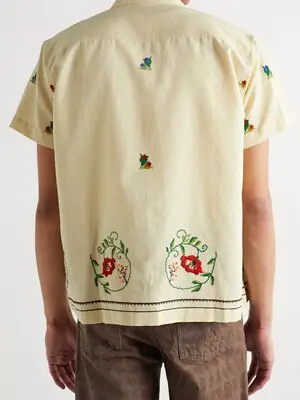 Bode Morning Glory Embroidered Linen And Cotton-Blend Shirt L
