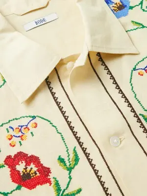 トップス BODE morning glory embroidered LS Shirt Bode Morning Glory Embroidered Linen And Cotton-Blend Shirt L