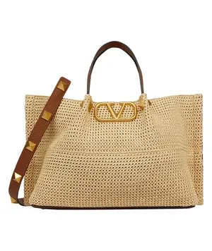 Valentino Garavani Valentino Garavani Medium Straw Summer Tote With Maxi Studs Natural