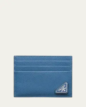 Prada Saffiano Leather Logo Card Case Avio