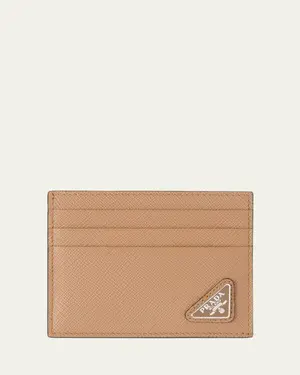 Prada Saffiano Leather Logo Card Case Caramel X